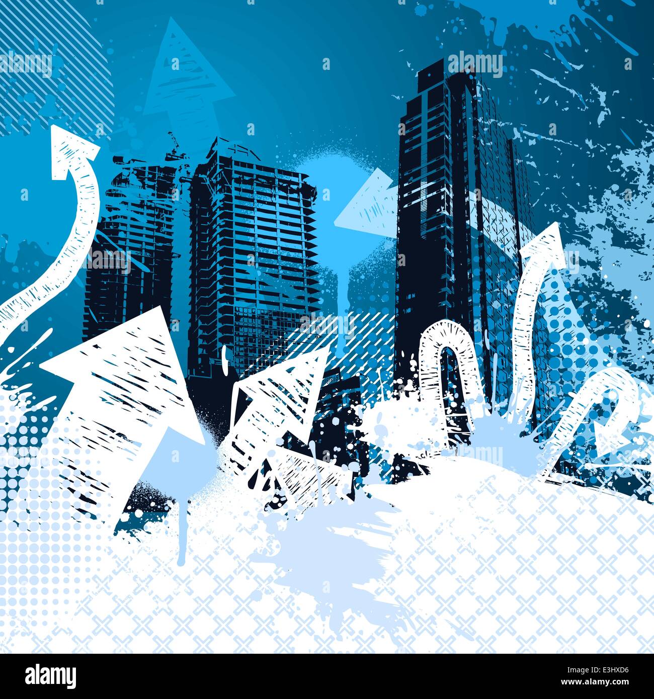 Blue city buildings and white graffiti grunge design Stock Vector Image ...