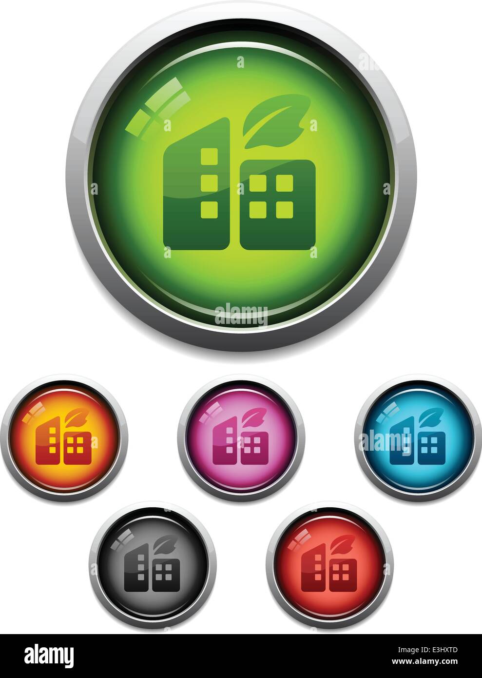 Glossy buildings button icon set in 6 colors Stock Vector Image & Art ...