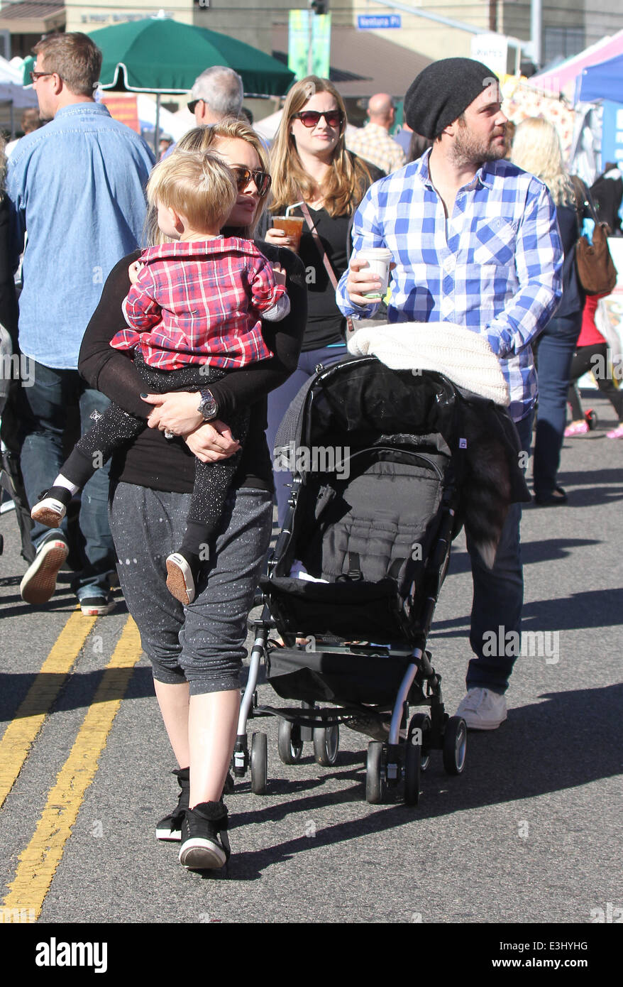 Celebrities visit the Studio City farmers market Featuring: Hilary Duff,Mike Comrie,Luca Comrie ...