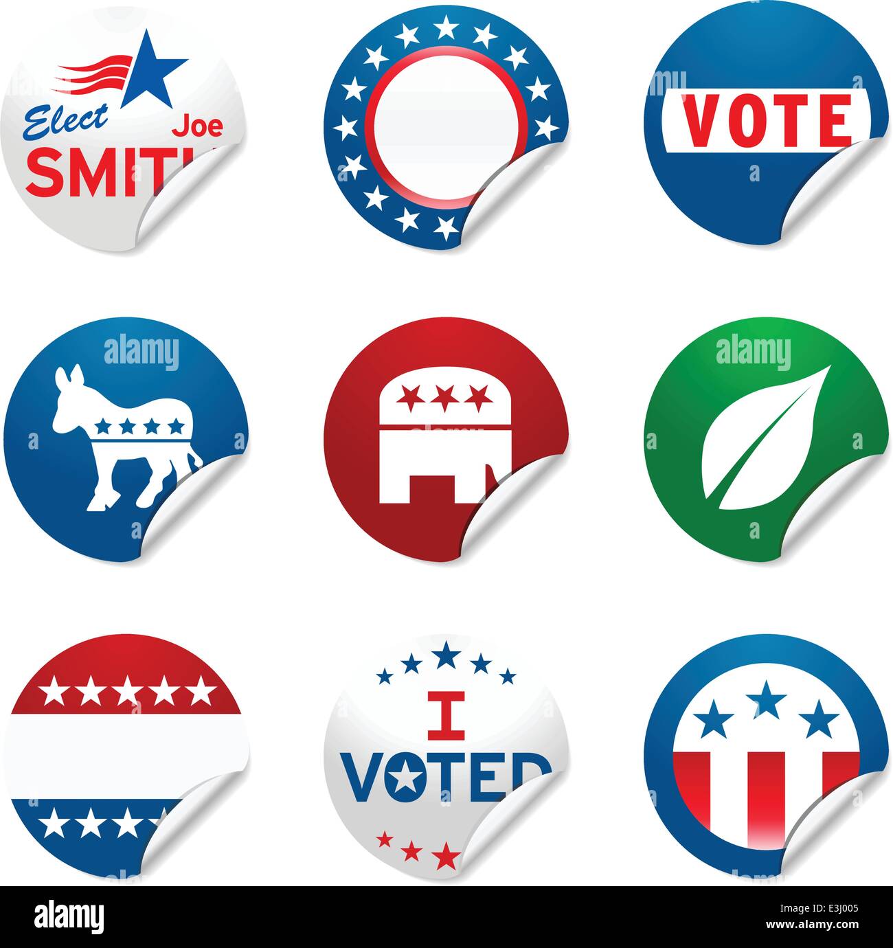 Set of 9 political campaign and election related sticker graphics Stock ...
