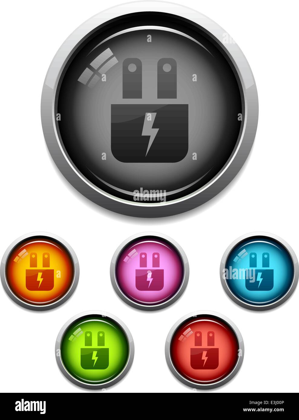 Glossy electric plug button icon set in 6 colors Stock Vector Image ...