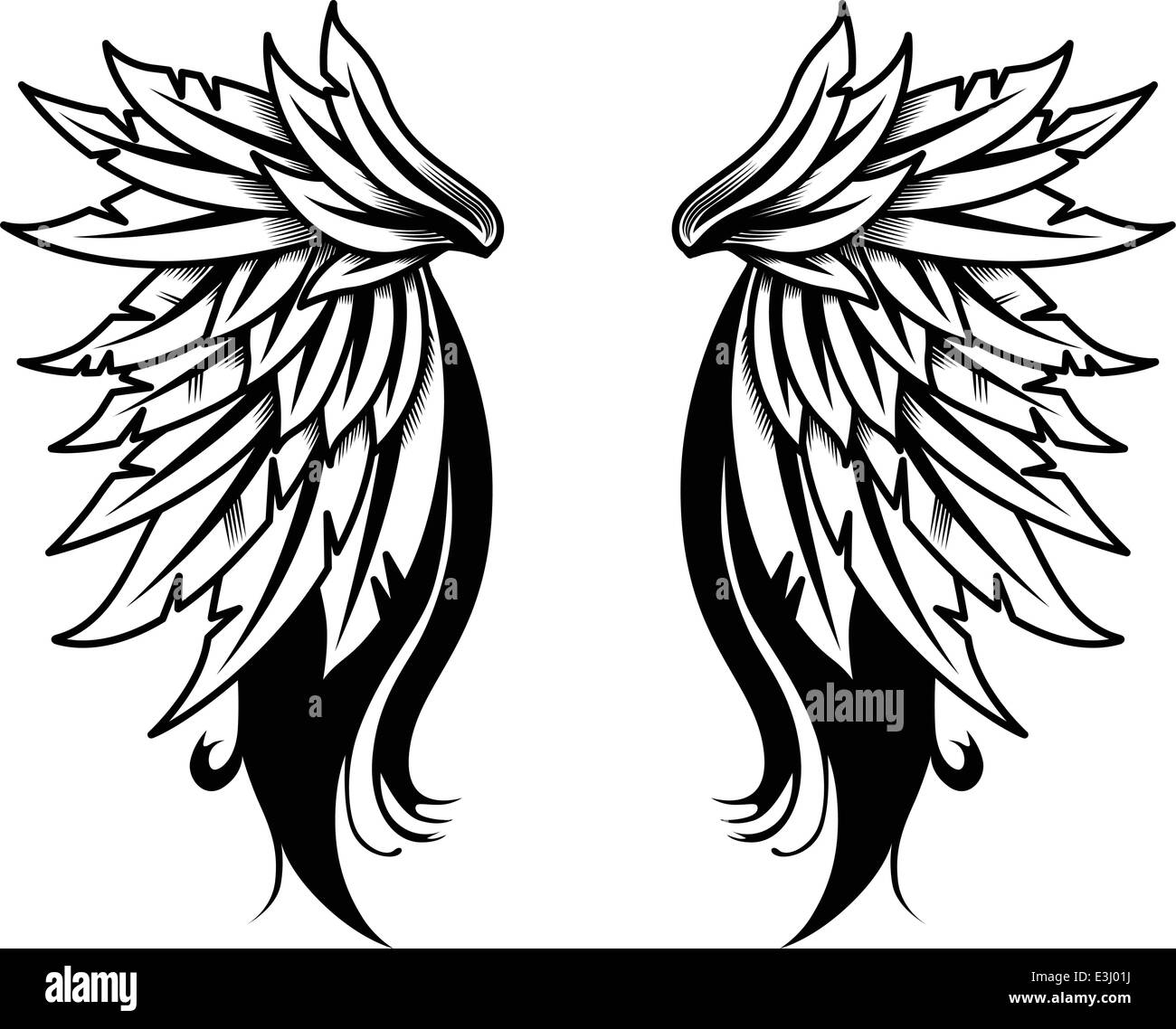 Feathered wings design with black flowing accents Stock Vector Image ...
