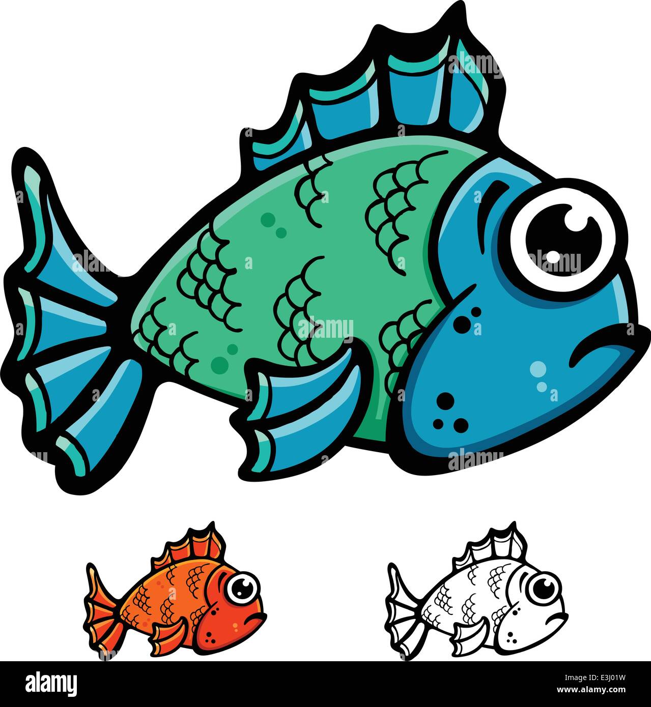 Blue green fish cartoon illustration Stock Vector Images - Alamy