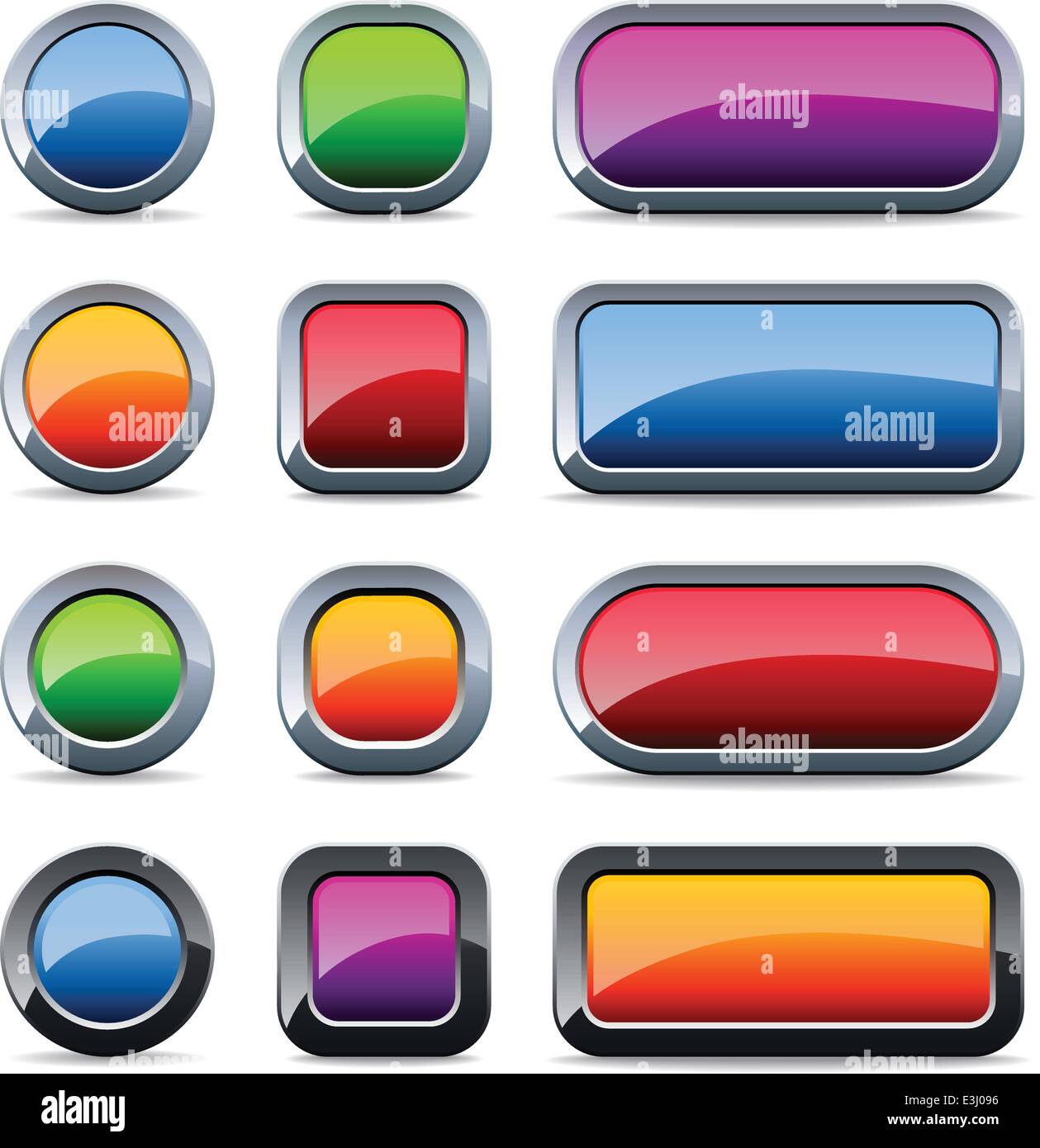 Set of glossy buttons with metallic edges in 5 colors Stock Vector ...