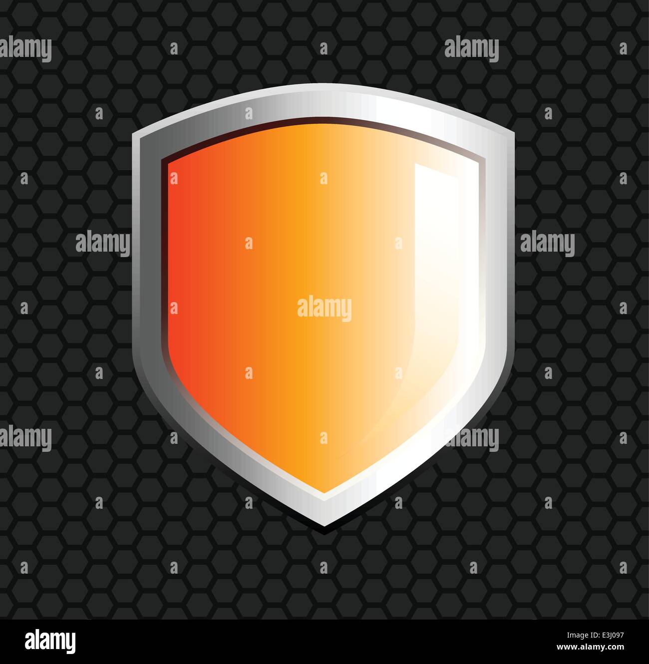 Glossy orange shield on hexagon mesh black background Stock Vector ...