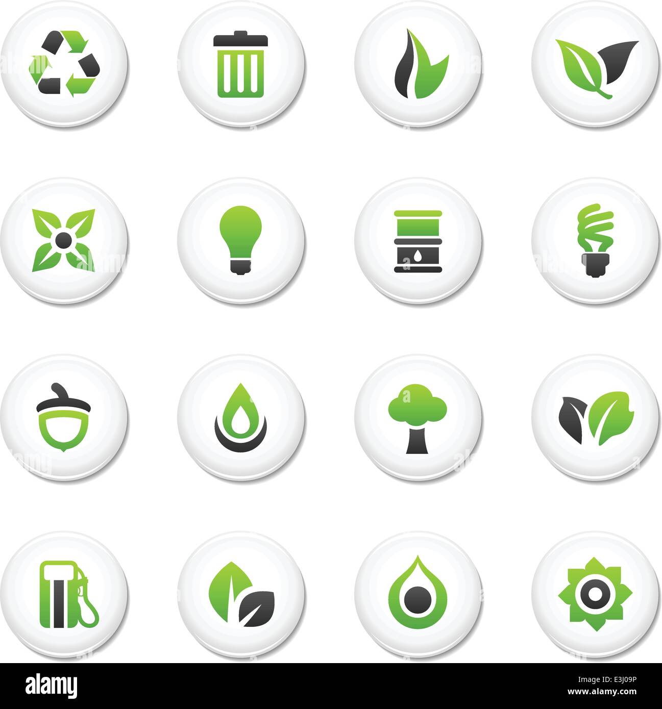 Set of 16 glossy white environmental green icons Stock Vector Image ...