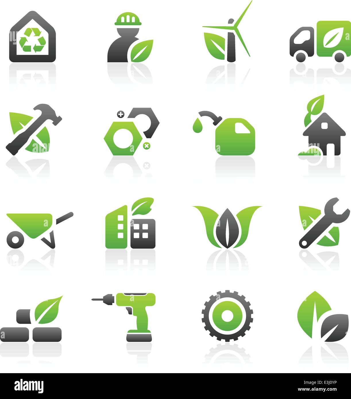 Set of 16 environmental green building and construction icons Stock ...
