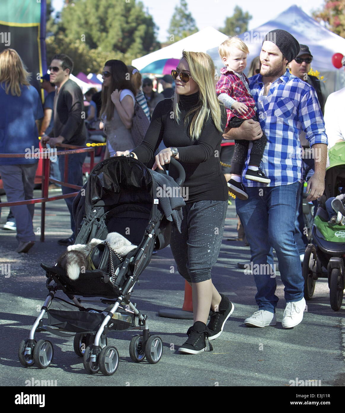 Celebrities visit the Studio City farmers market Featuring: Hilary Duff,Mike Comrie,Luca Comrie ...