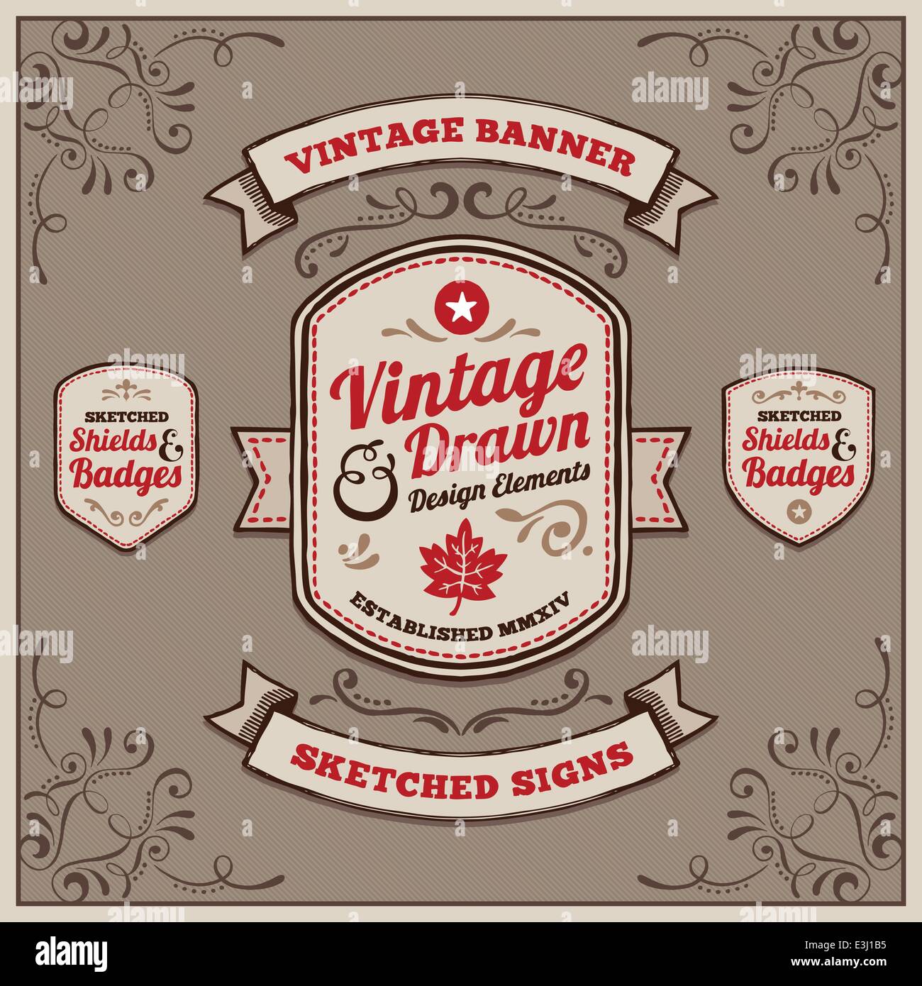 Set of hand drawn banners and badge design elements Stock Vector Image ...