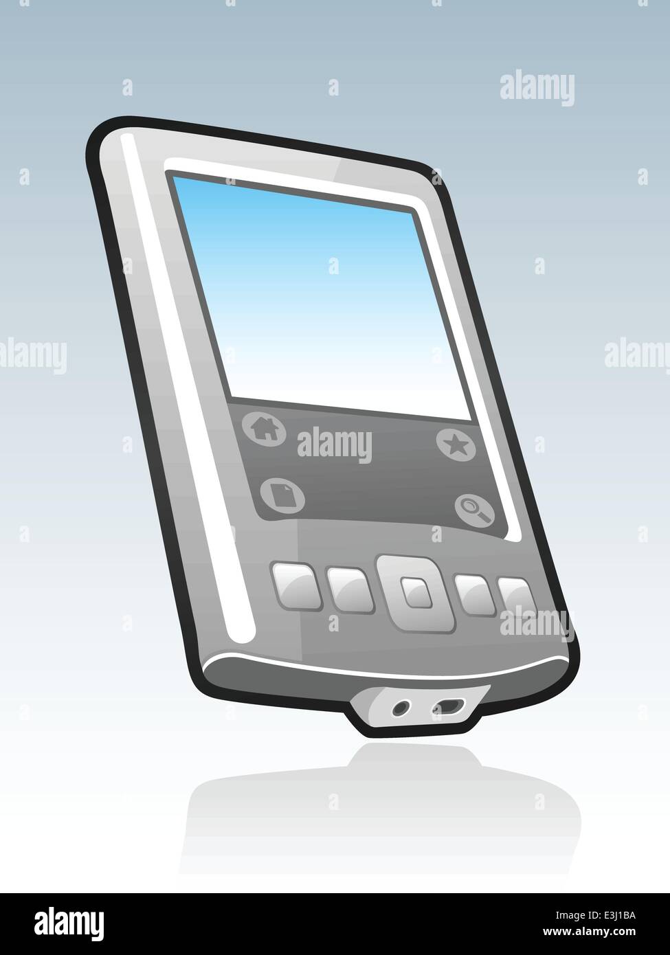 Handheld mobile device illustration with reflection over light ...