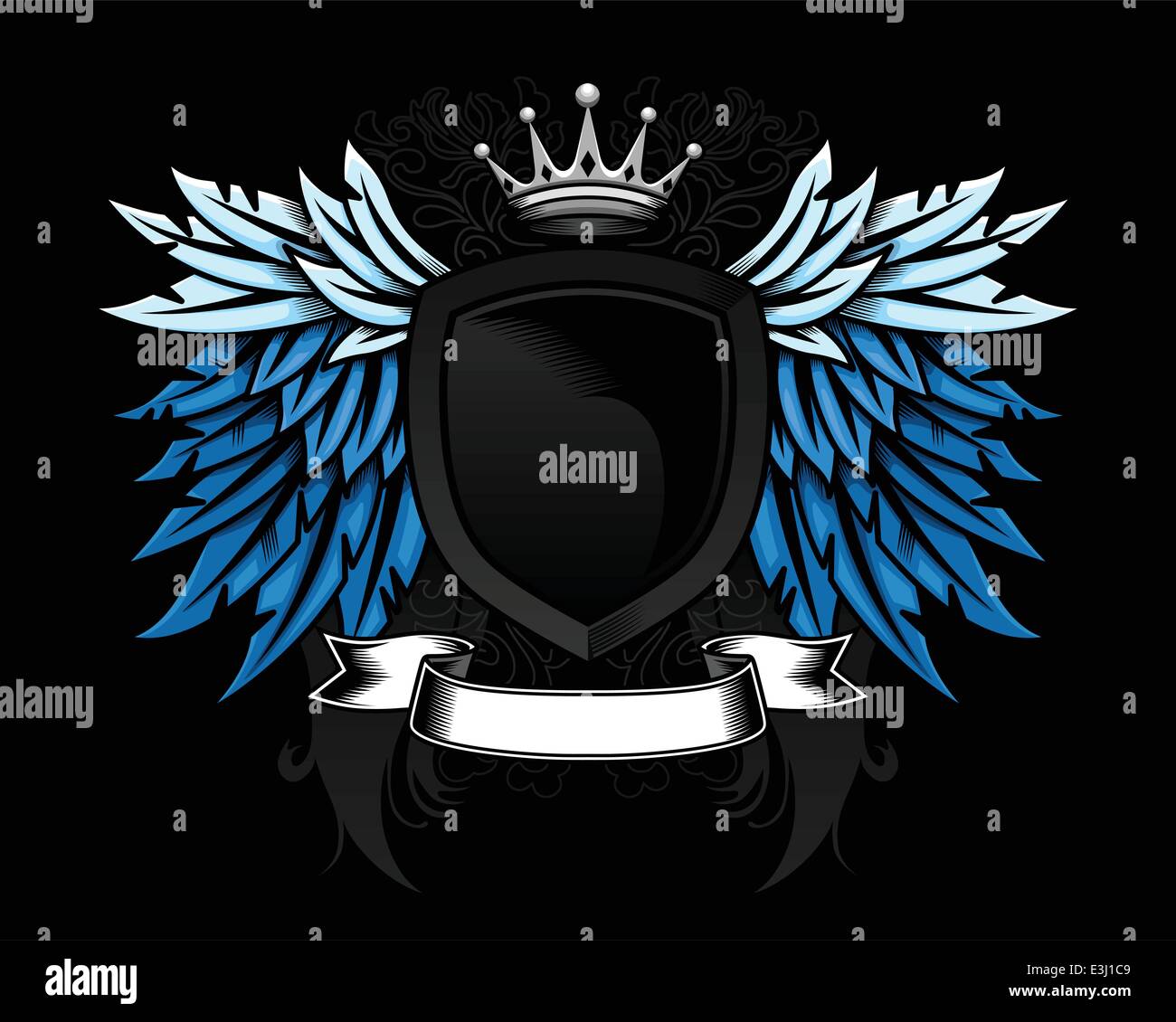 Heraldic wing and shield design with detailed scroll and crown Stock ...