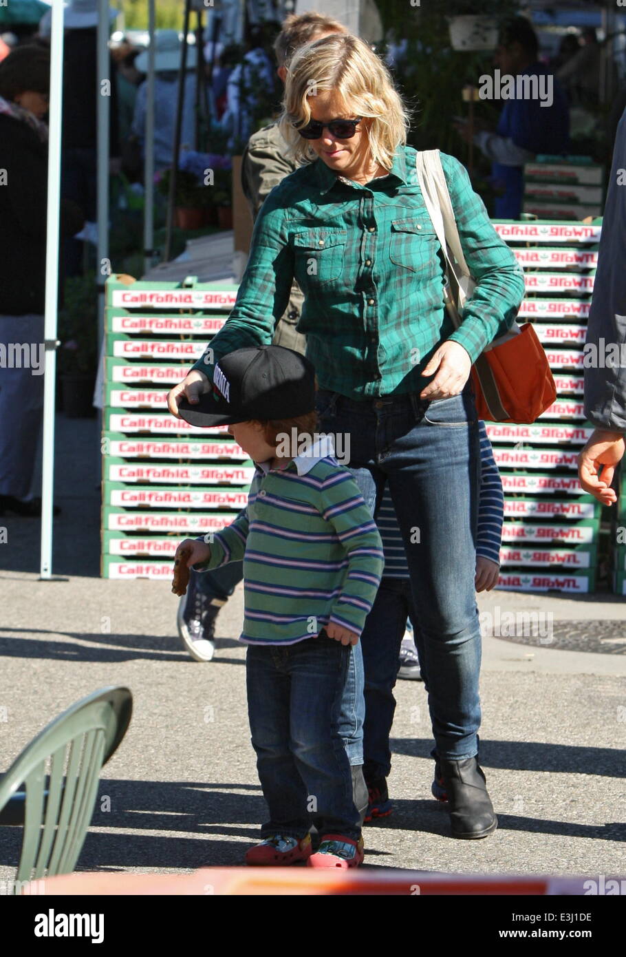 Amy Poehler with her sons at the Farmers Market in Beverly Hills ...