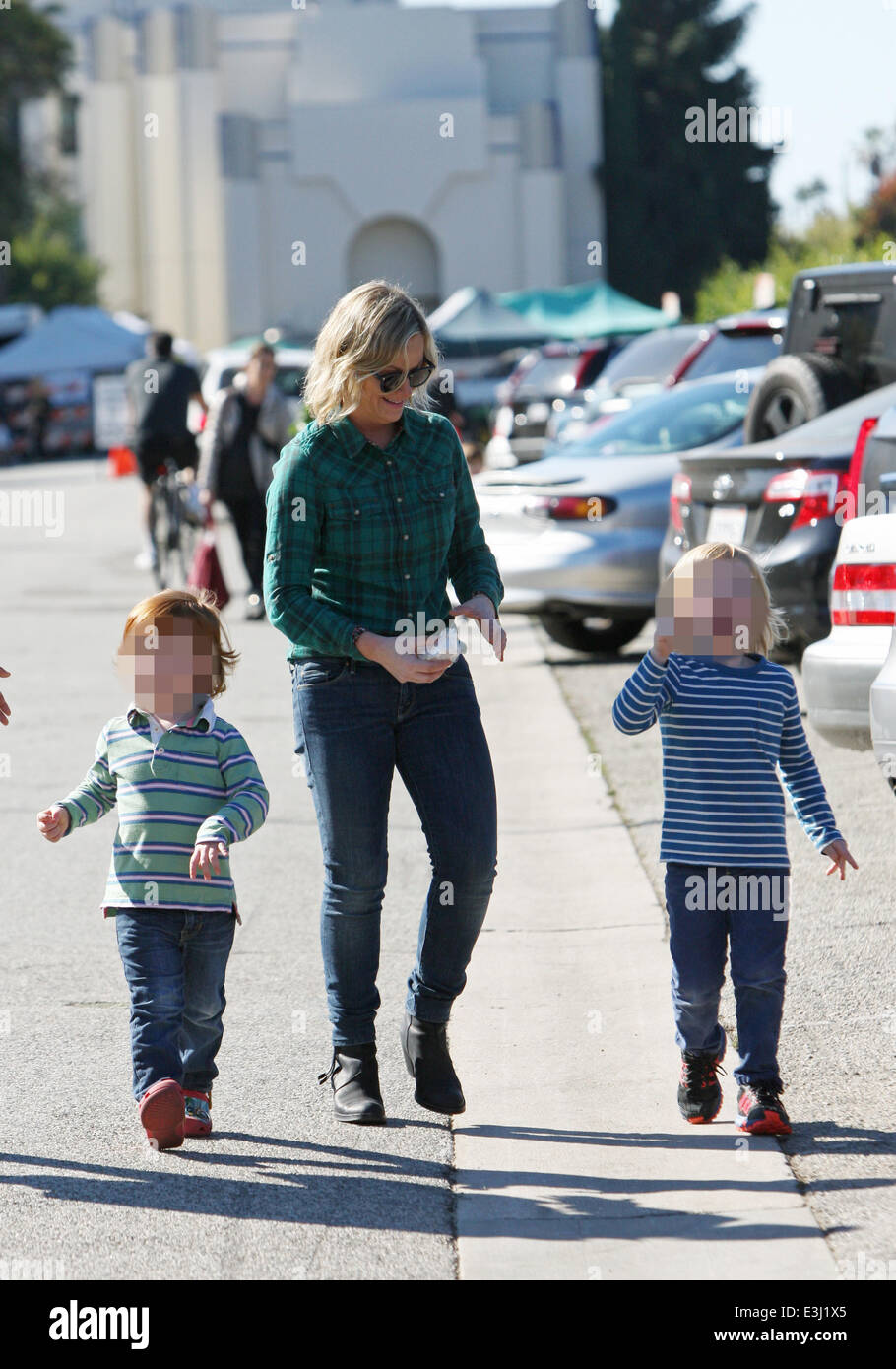 Amy Poehler with her sons at the Farmers Market in Beverly Hills ...