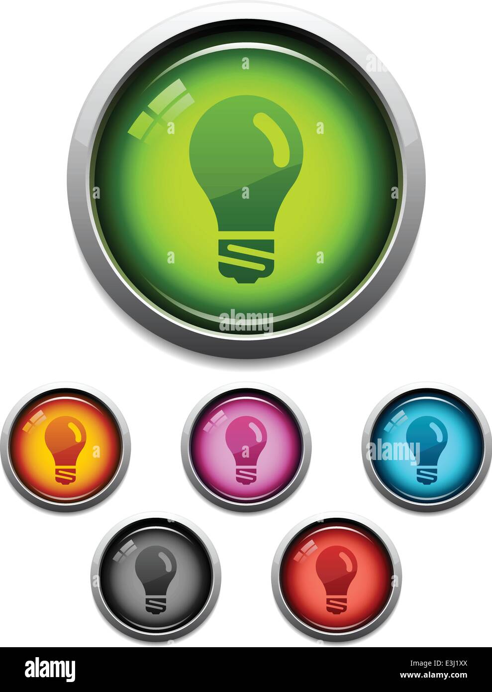 Glossy lightbulb button icon set in 6 colors Stock Vector Image & Art ...