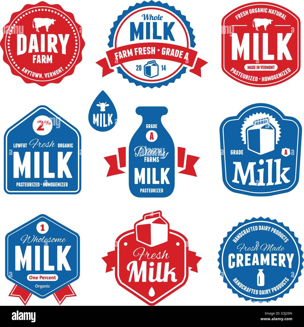 Set of milk and dairy farm product labels Stock Vector Image & Art - Alamy