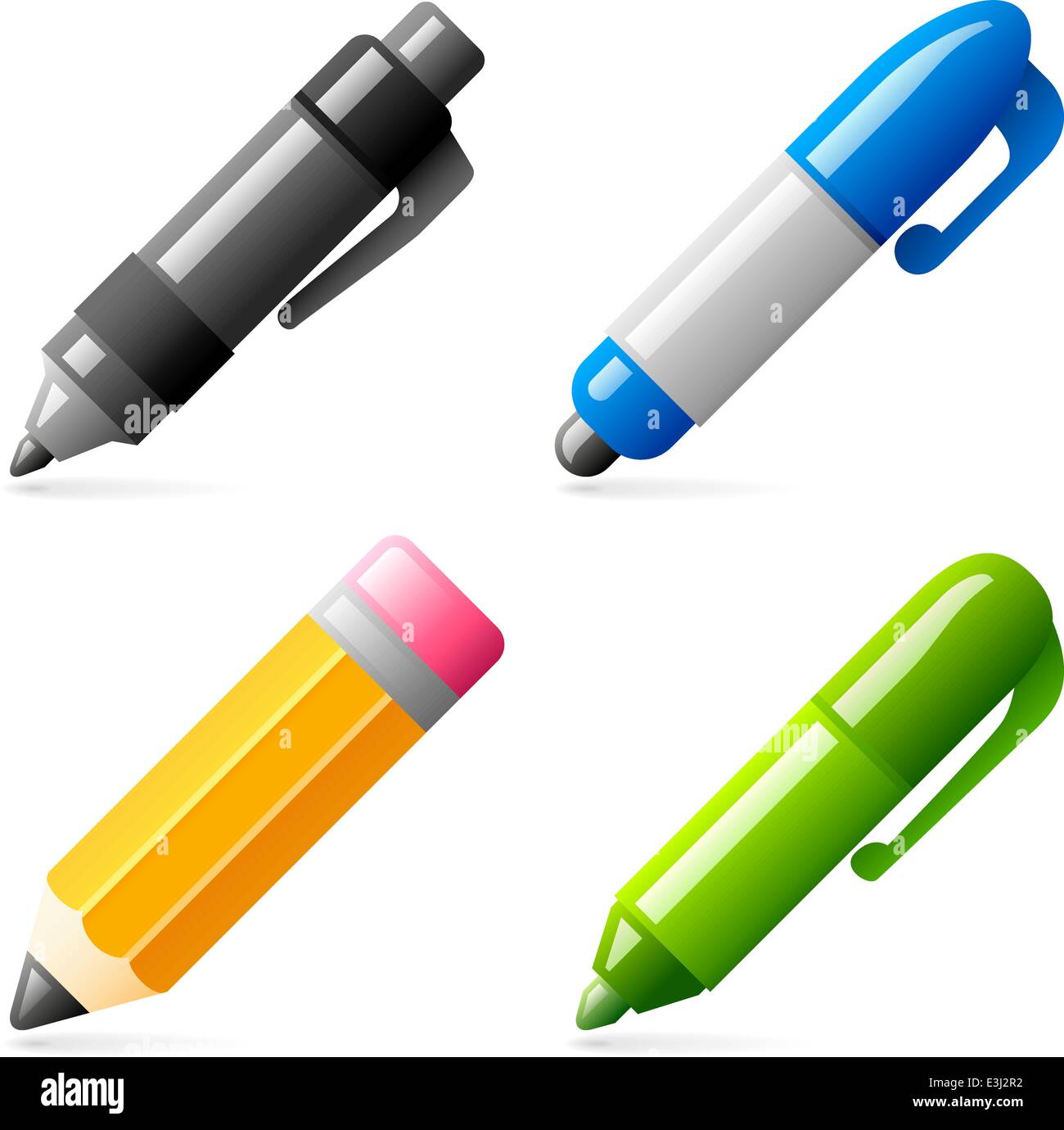 Set of four glossy pen and pencil icons Stock Vector Image & Art - Alamy