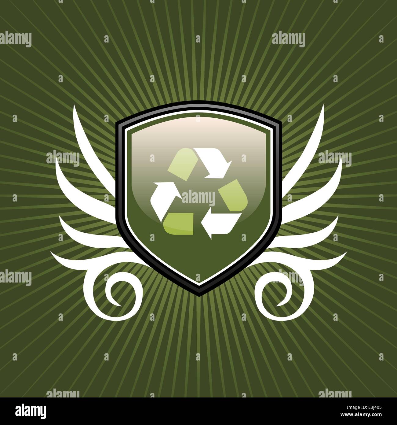 Recycle symbol shield emblem on green background Stock Vector Image ...