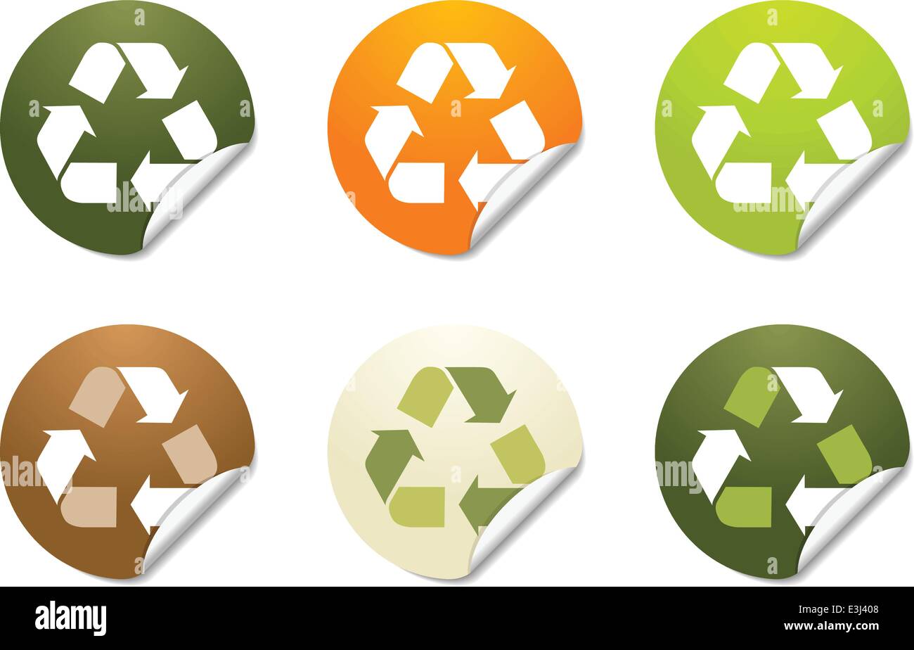 Set of 6 recycling sticker icons with peeled edge Stock Vector Image ...