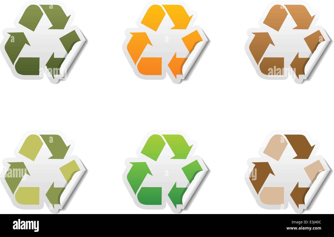 Set of 6 recycle symbol stickers with peeled edge Stock Vector Image ...