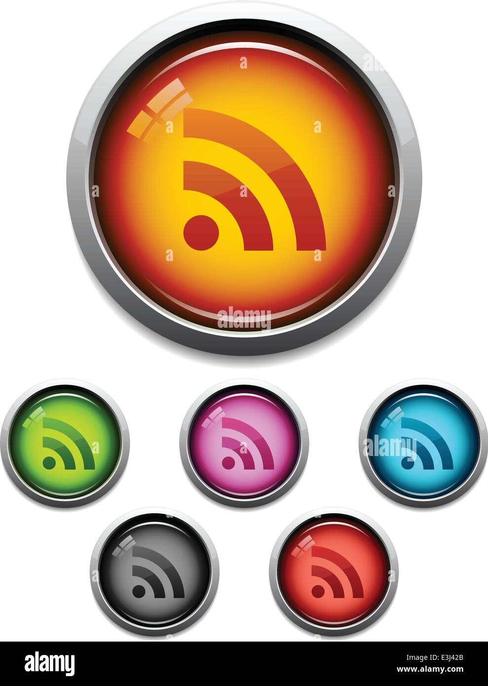 Glossy RSS feed button icon set in 6 colors Stock Vector Image & Art ...