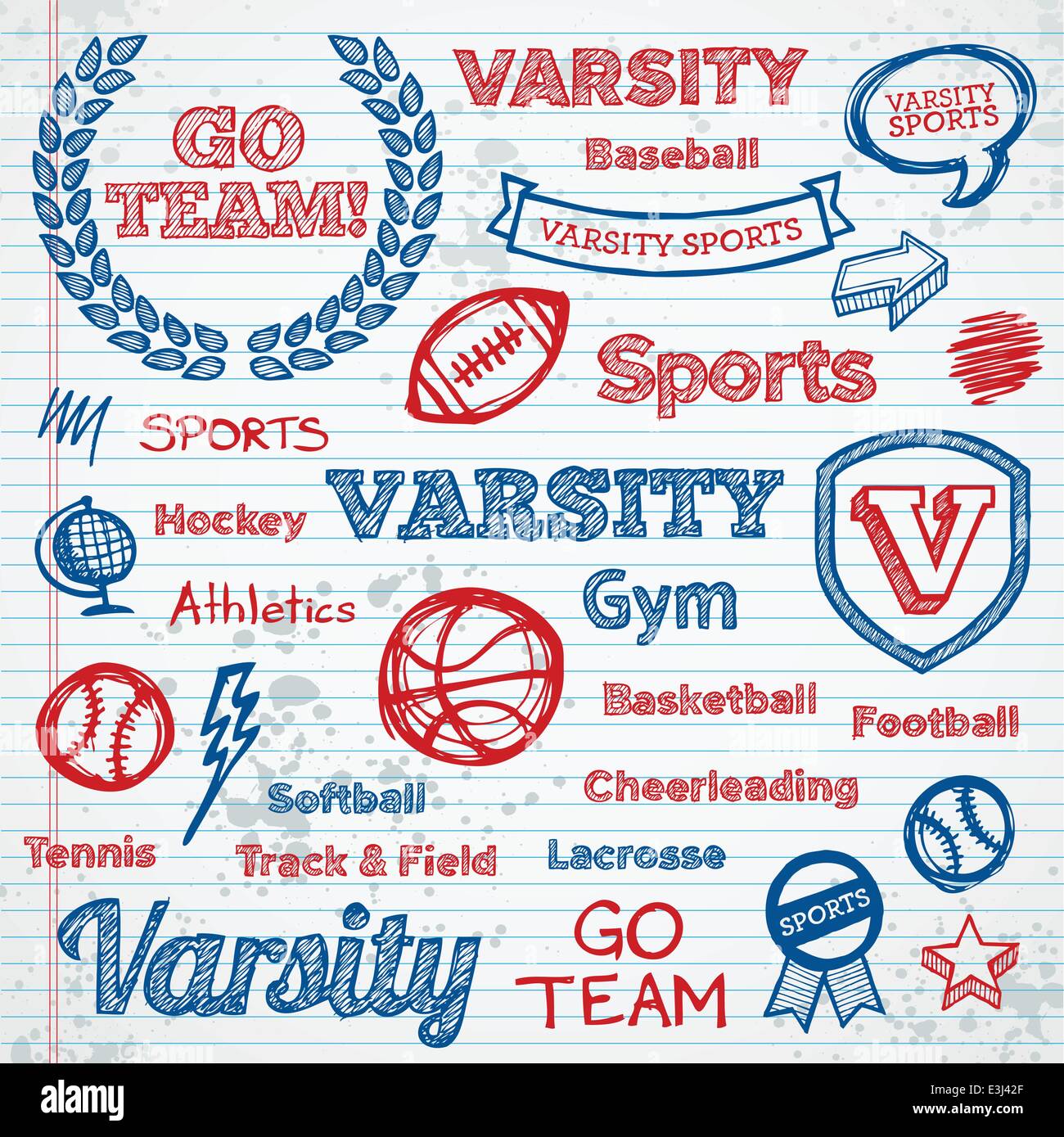 Set of hand drawn school sports text lettering and icons Stock Vector ...