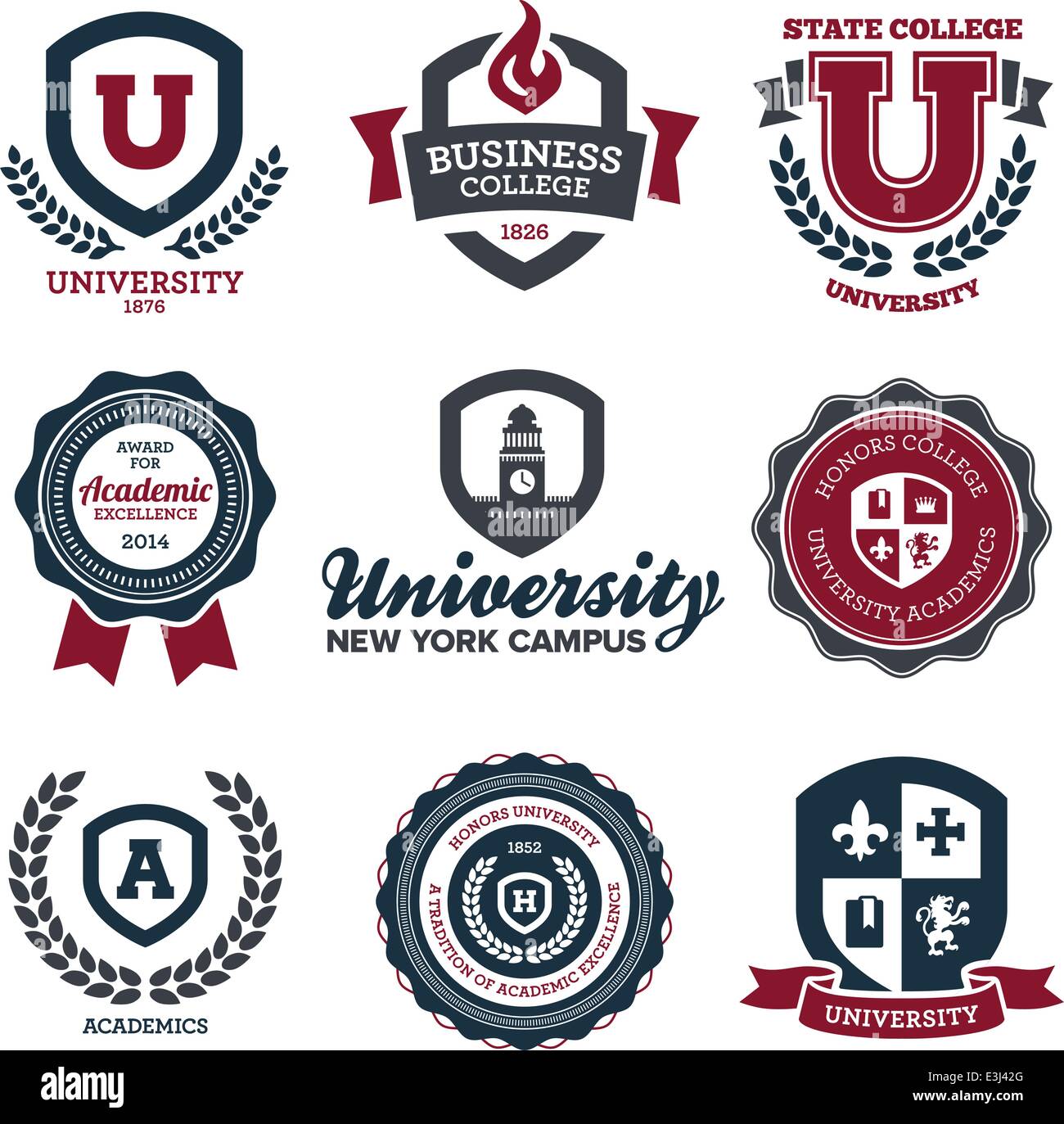 Set of university and college school crests and emblems Stock Vector ...
