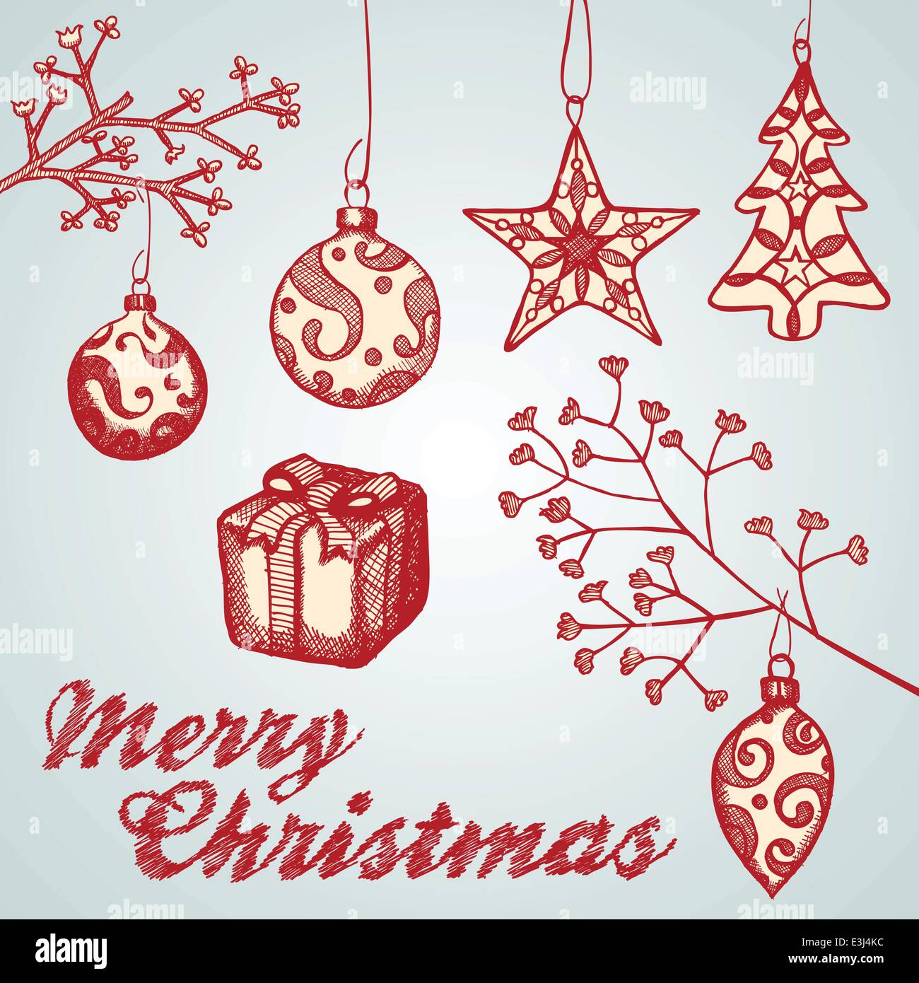 Set of hand-drawn Christmas holiday ornaments and objects Stock Vector ...