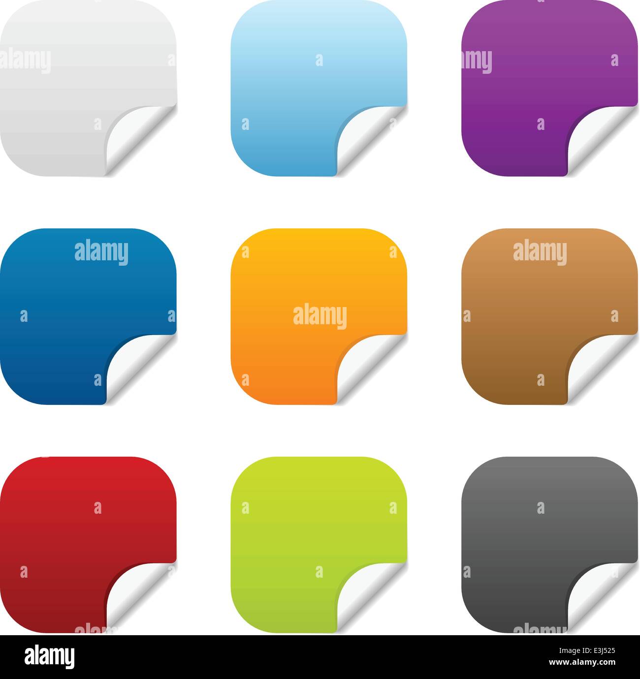 Set of 9 square sticker icons with peeled corner Stock Vector Image ...