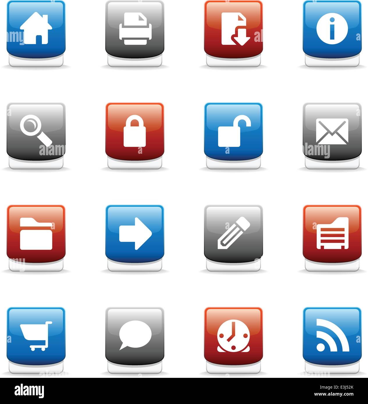 Set of glossy web icons in red, blue, and gray. Includes Complete set ...