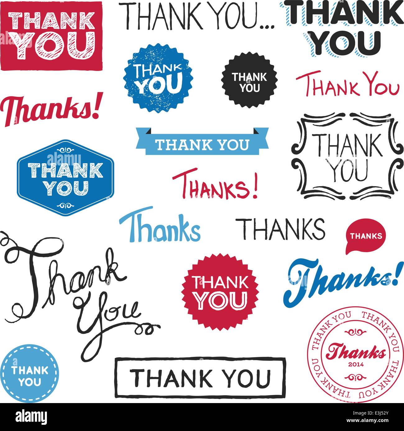 Set of various drawn and rendered Thank You graphics Stock Vector Image ...
