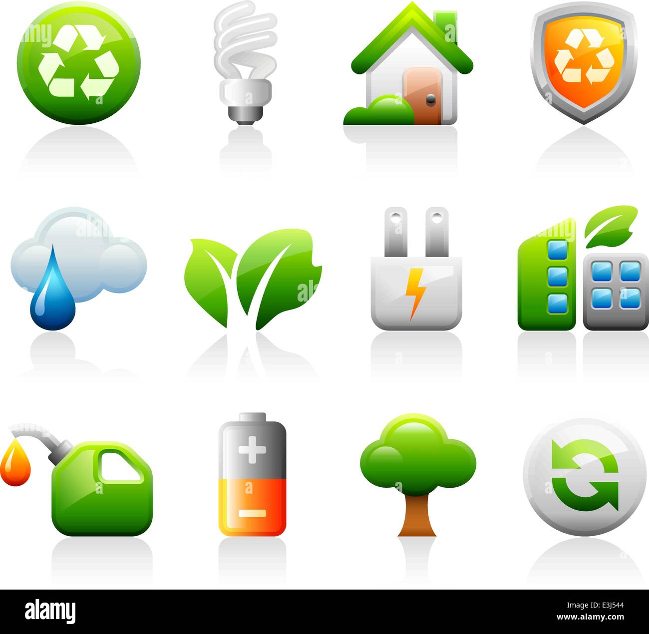 Set of 12 Titanium Series green environmental icons Stock Vector Image ...