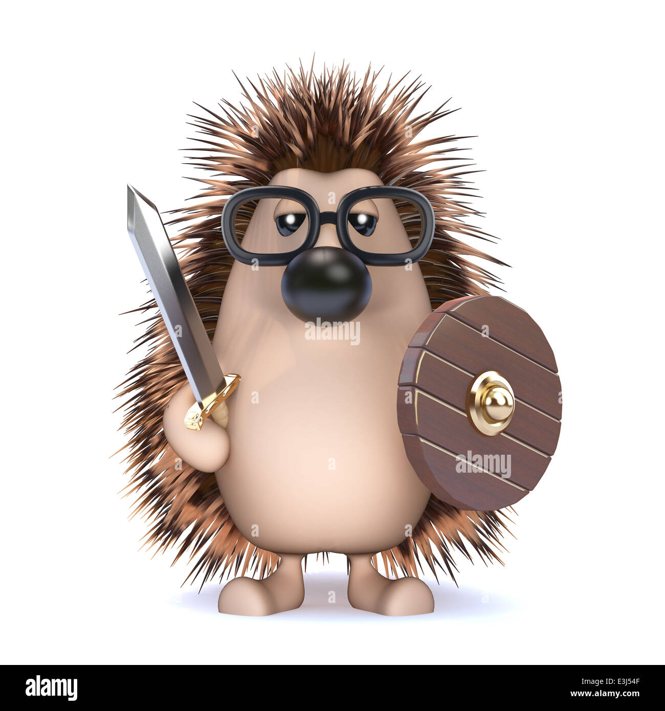 3d render of a hedgehog with sword and shield Stock Photo - Alamy