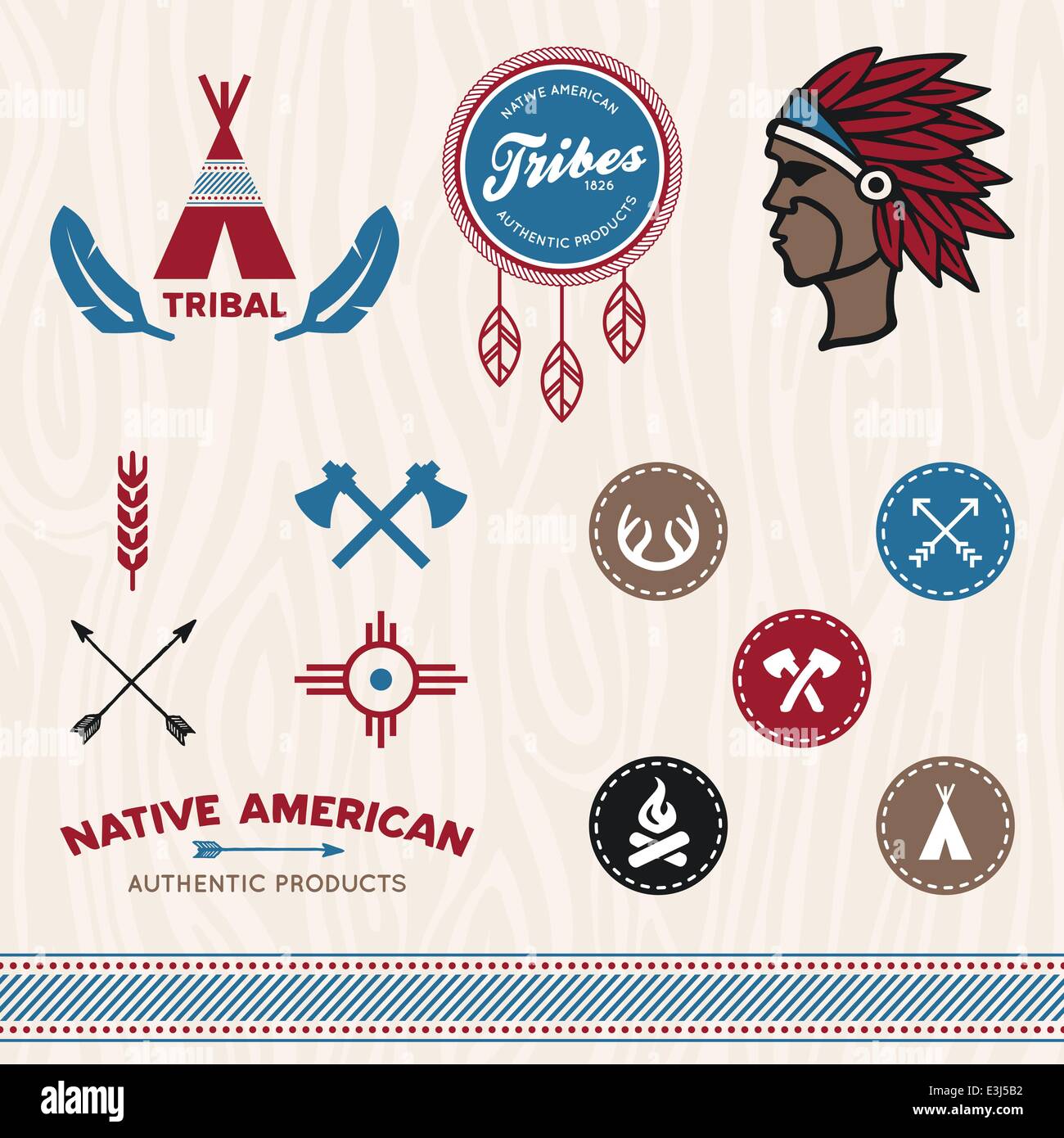 Set of native American tribal inspired designs and icons Stock Vector ...