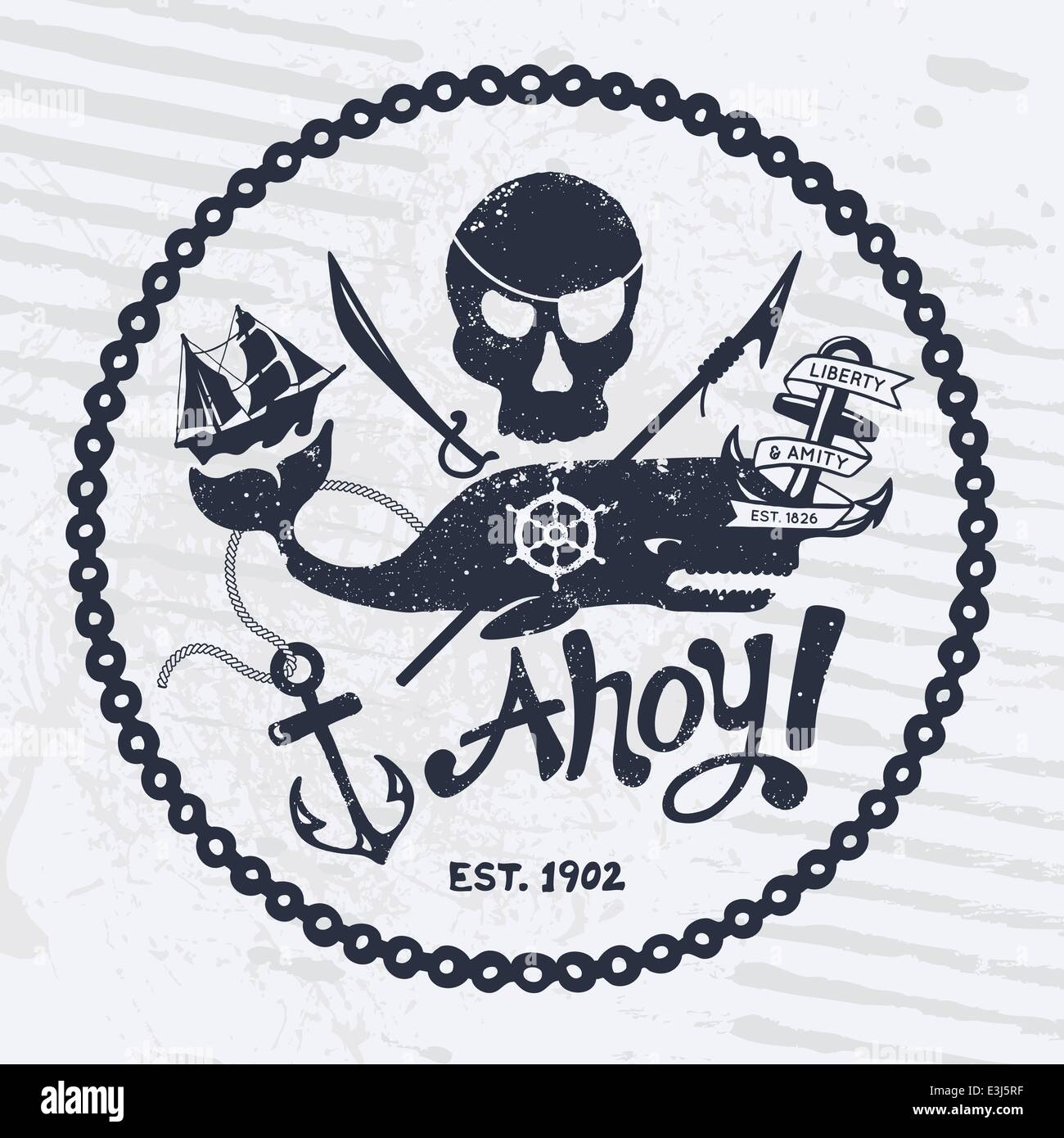 Vintage style nautical skull and whale design Stock Vector Image & Art ...