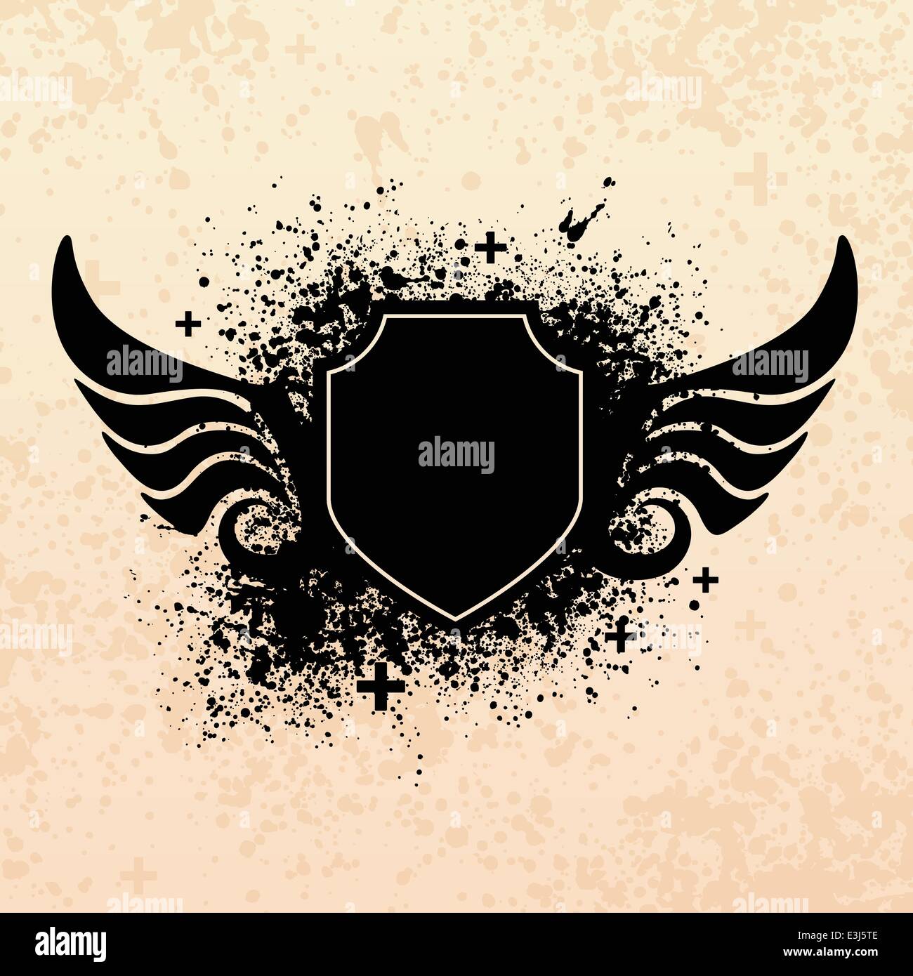 Black grunge shield emblem with paint splatter background Stock Vector ...