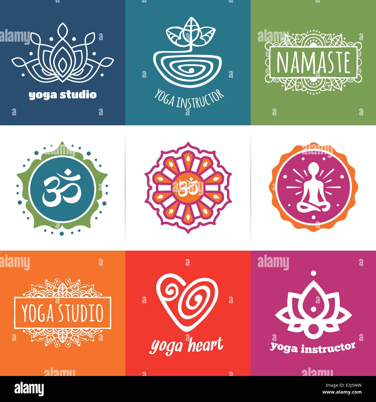 Set of yoga and meditation graphics and symbols Stock Vector Image ...