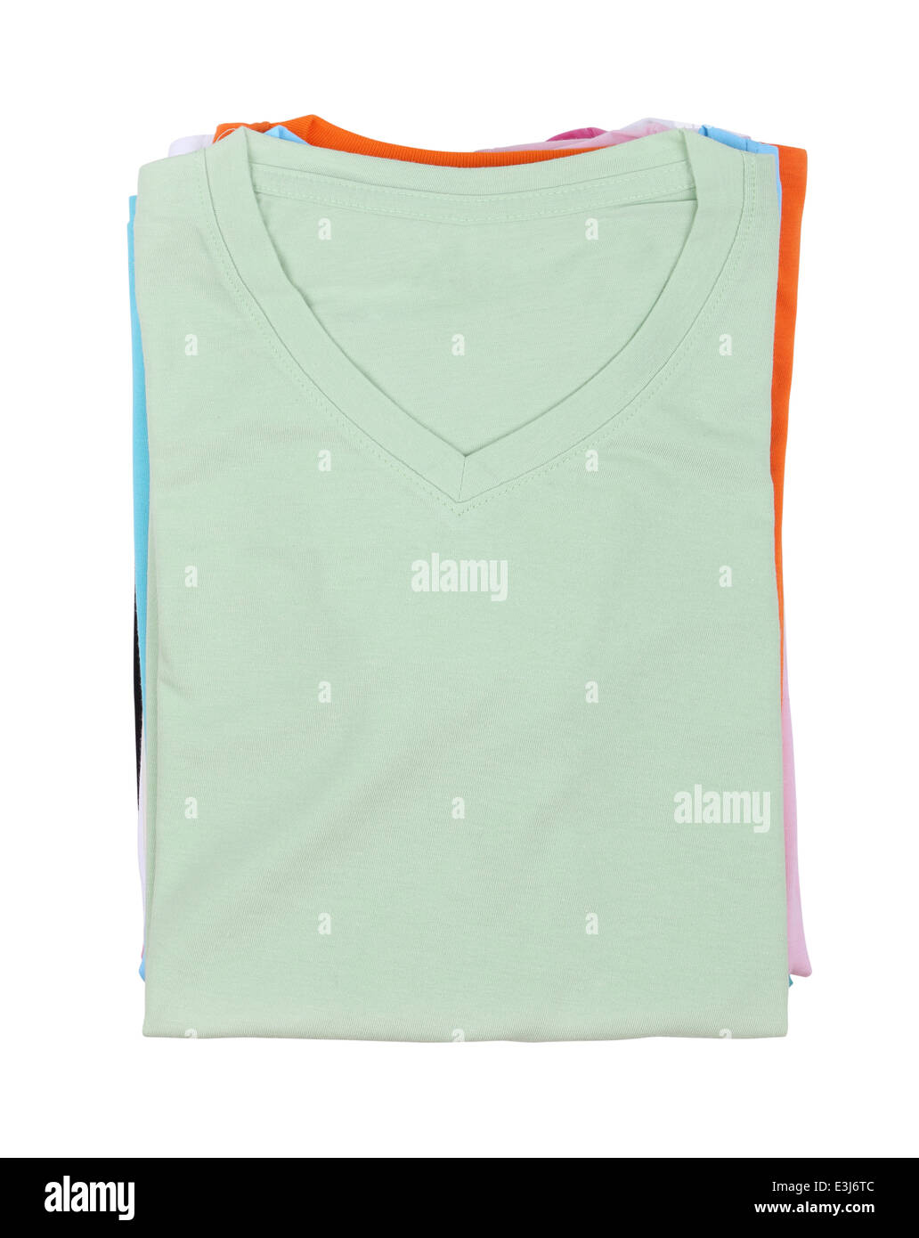 stack of colorful folded t-shirt isolated on white background (with ...
