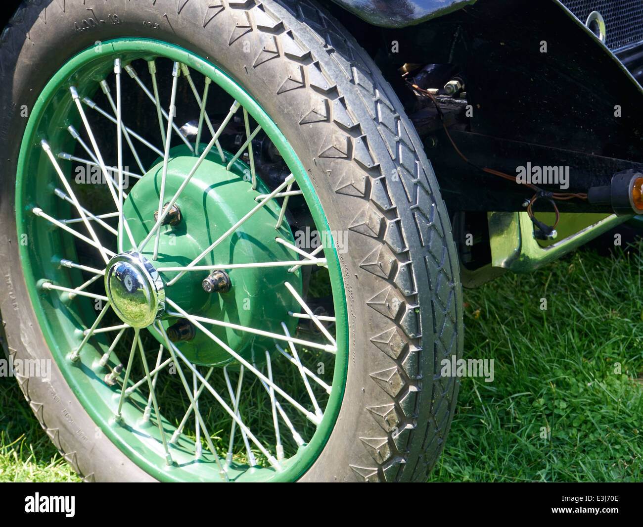 Wire wheel on a 1935 BSA Scout sports car. This was one of the first ...