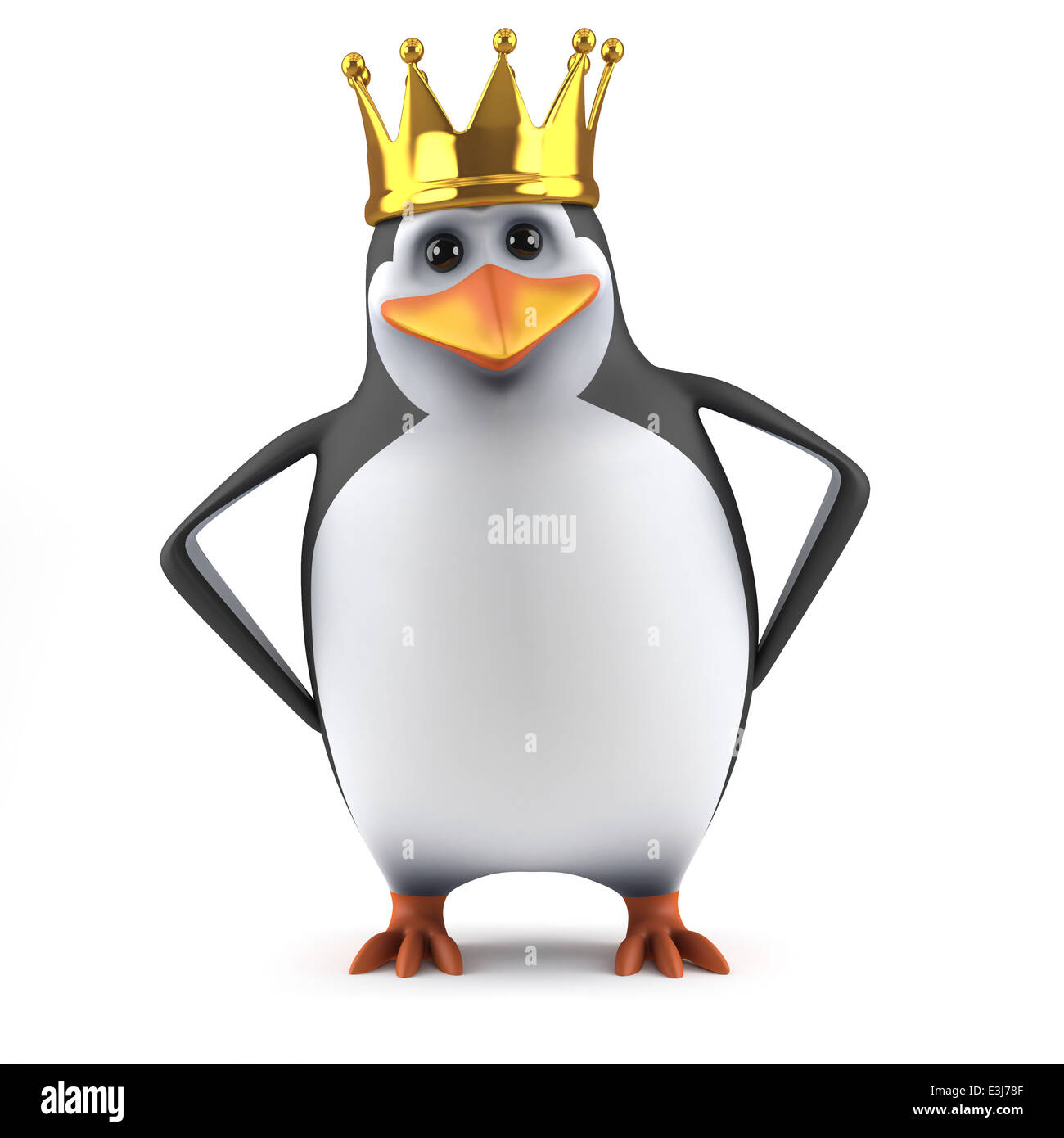 3d Penguin proudly wears the gold crown of success Stock Photo - Alamy