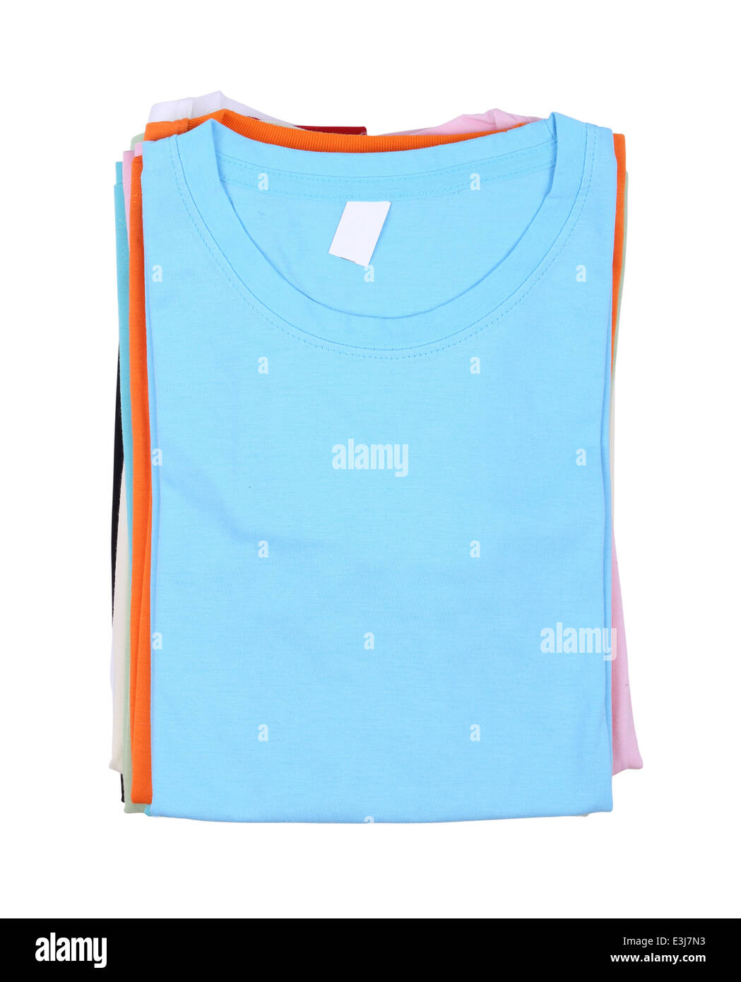 stack of colorful folded t-shirt isolated on white background (with ...