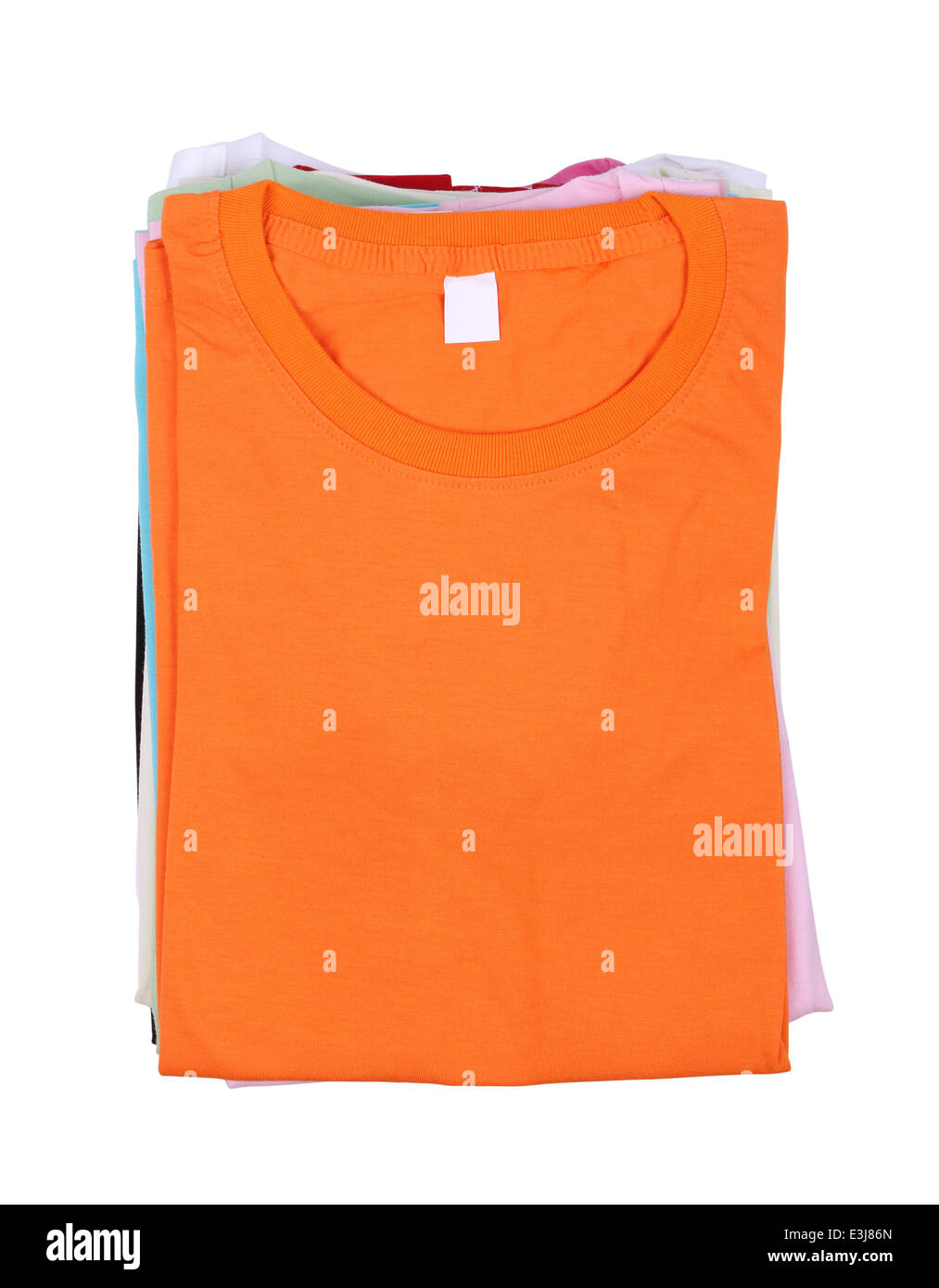 stack of colorful folded t-shirt isolated on white background (with ...