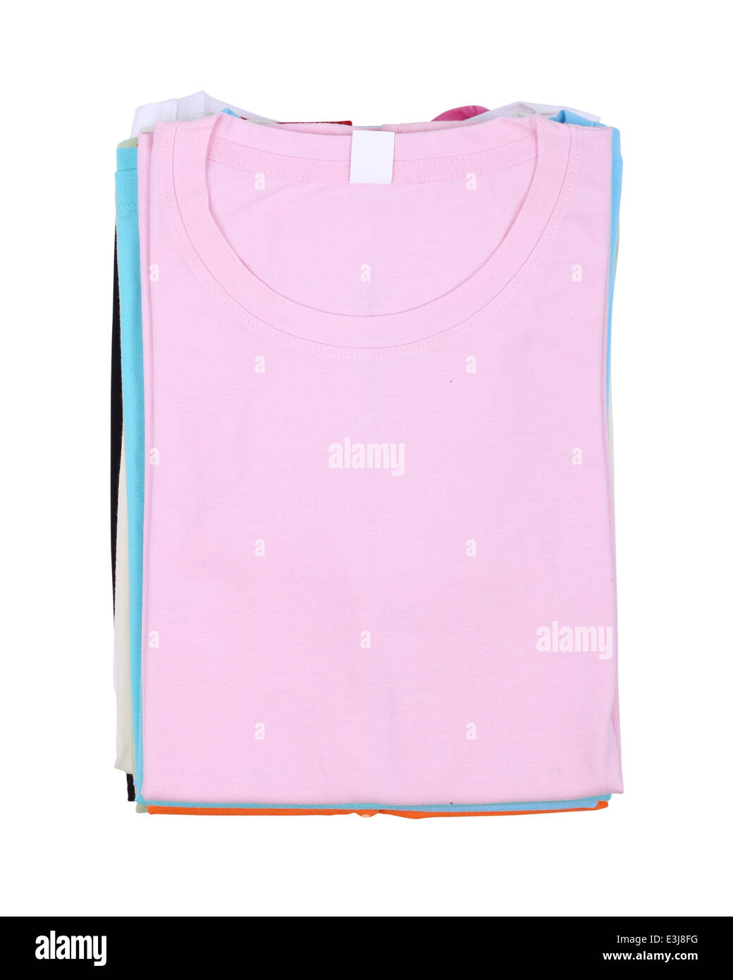 stack of colorful folded t-shirt isolated on white background (with ...