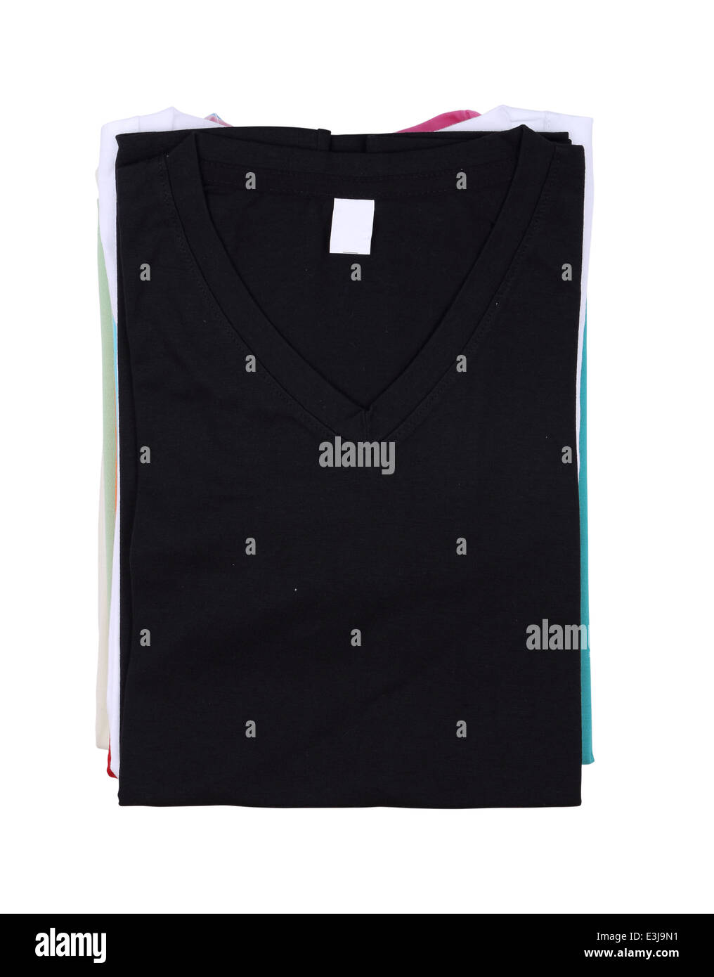 stack of colorful folded t-shirt isolated on white background (with ...