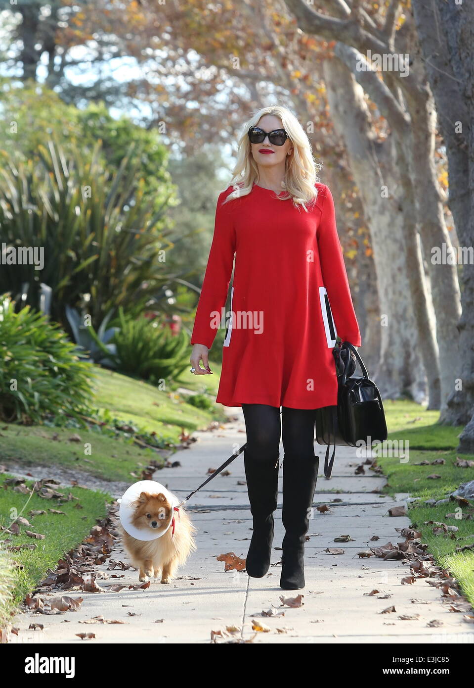 Gwen Stefani in scarlet red and black, visits her mother's homewith ...