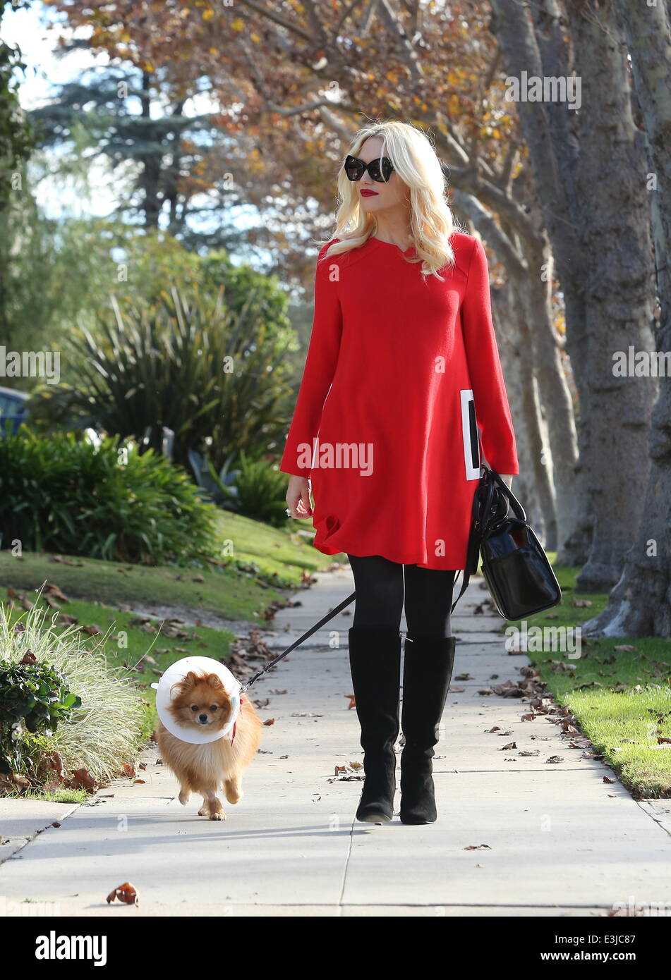 Gwen Stefani in scarlet red and black, visits her mother's homewith ...