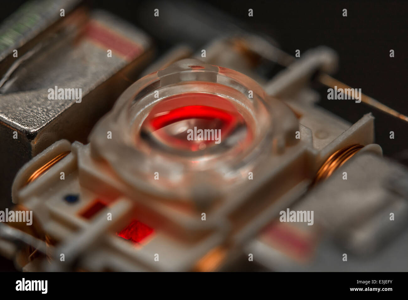 Macro-photo of CD-ROM laser assembly. See 'description' for focus point ...