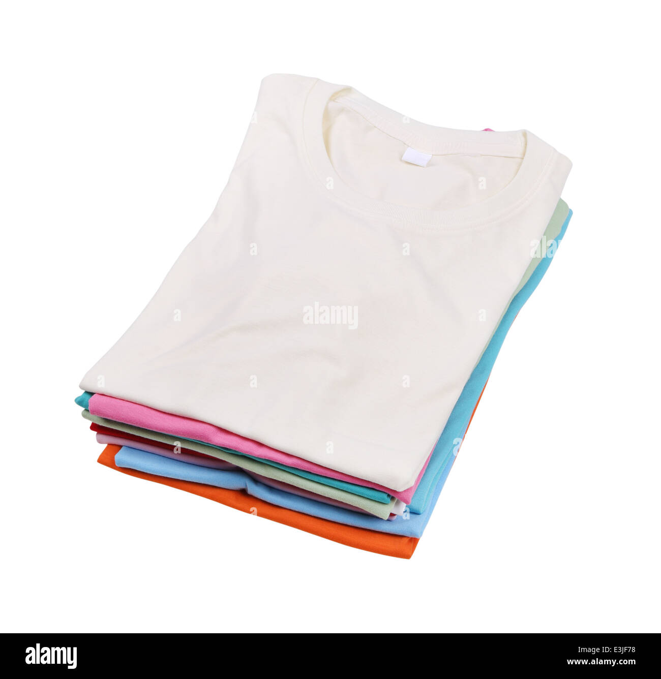 stack of colorful folded t-shirt isolated on white background (with ...