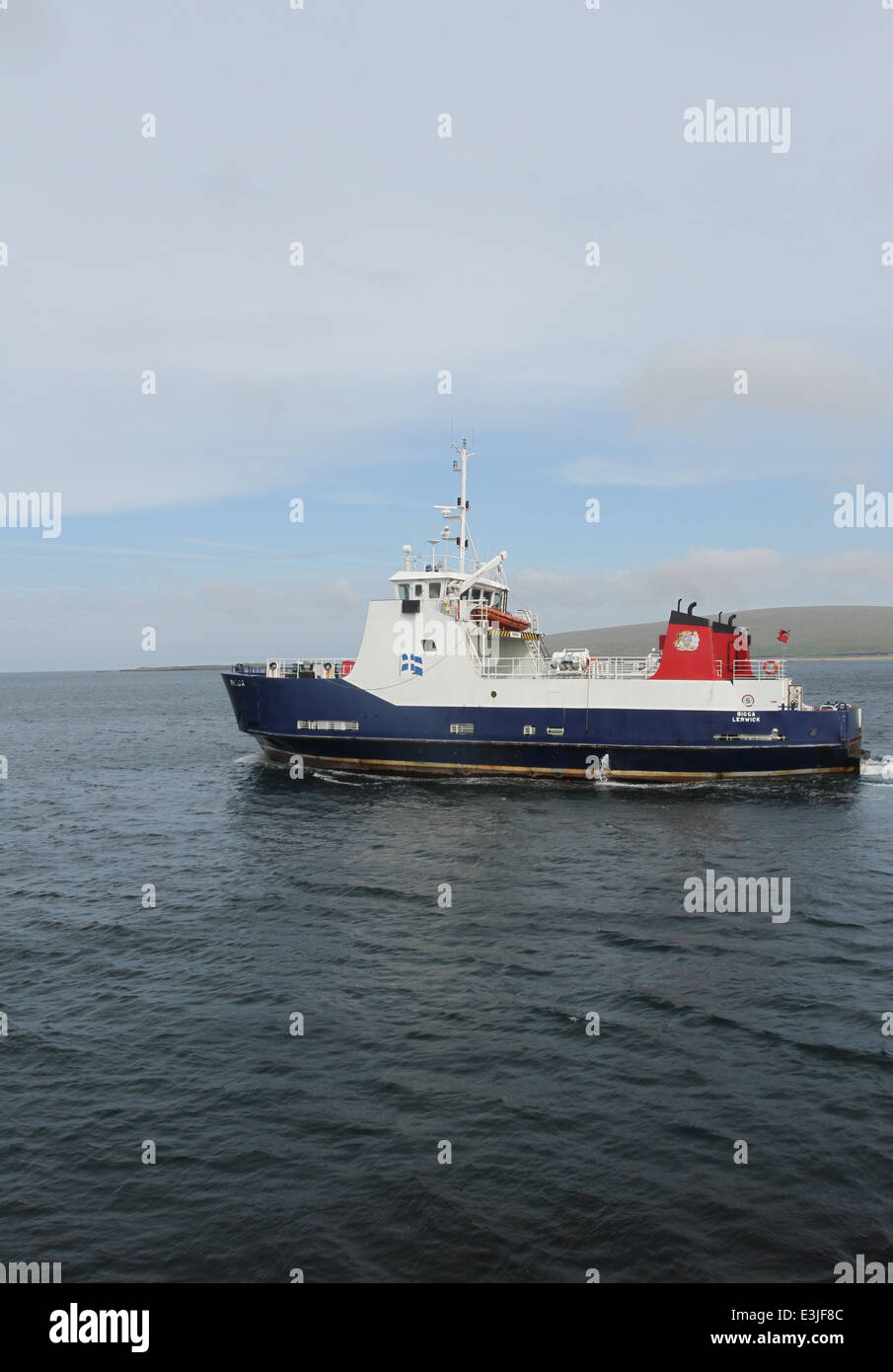 Bluemull Sound ferry MV Bigga departing Fetlar Shetland Scotland June ...