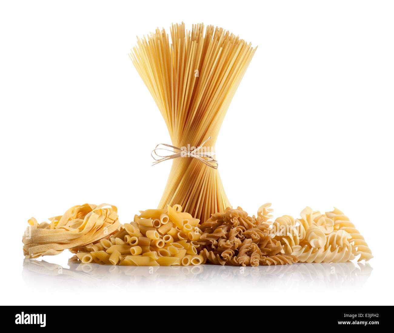 variety of uncooked pasta on white background Stock Photo - Alamy