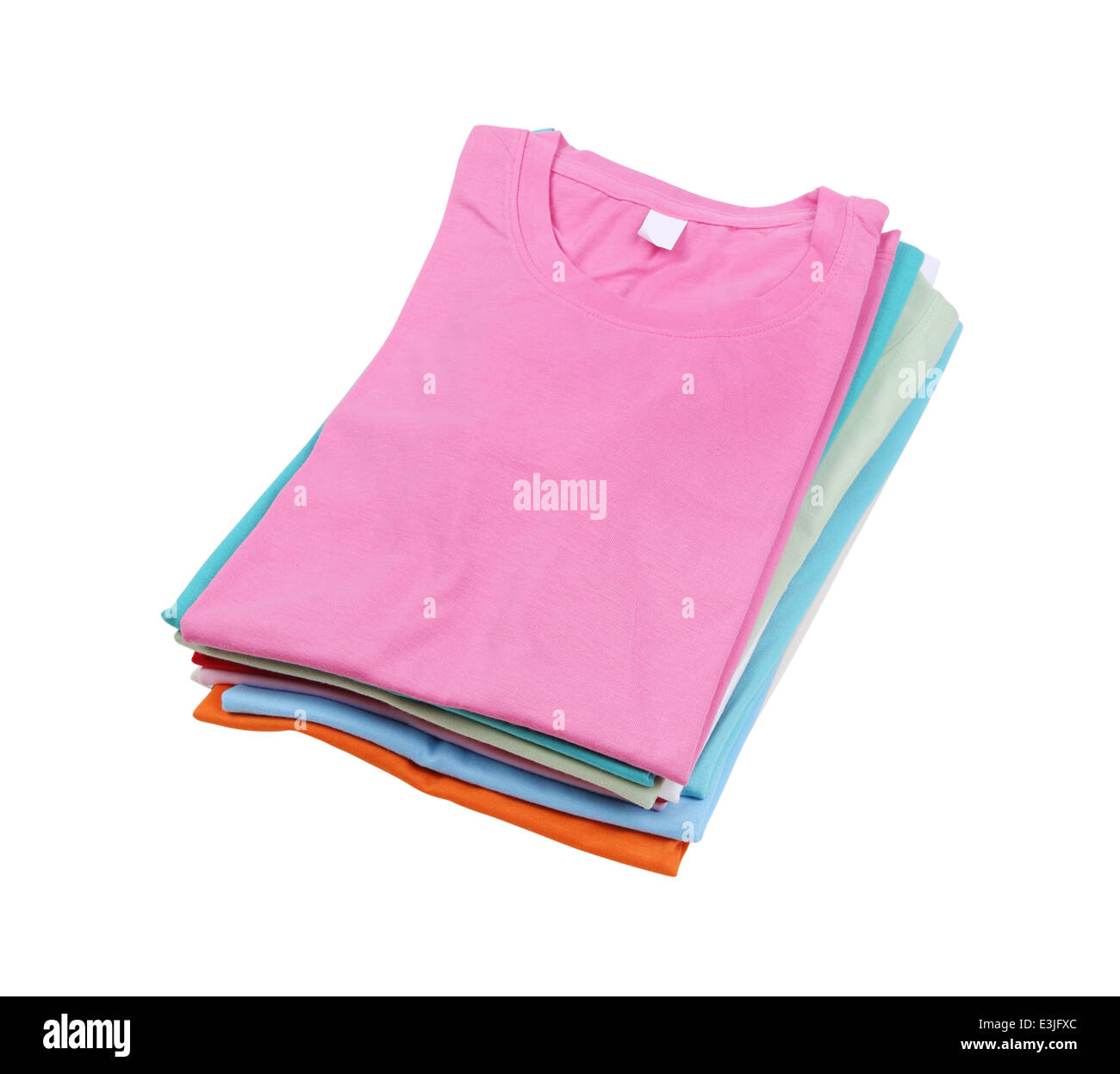 stack of colorful folded t-shirt isolated on white background (with ...